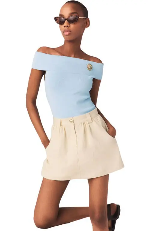 Maje Cotton Skort With Gathers And Jewellery Button Detail