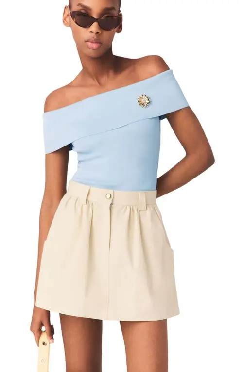 Maje Cotton Skort With Gathers And Jewellery Button Detail