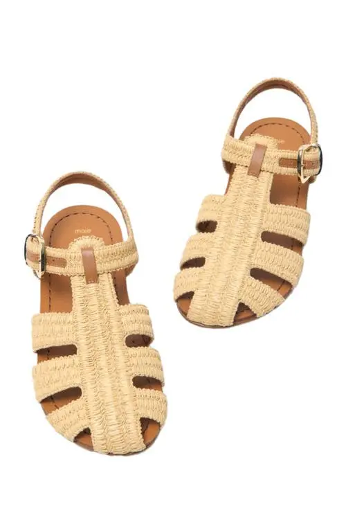 Maje Raffia Fisherman Sandals With Leather Accents - Beige