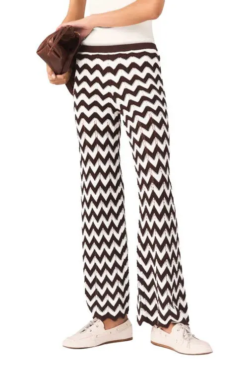 Maje Crochet Zigzag Wide Leg Trousers - Brown/white
