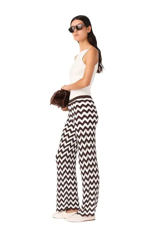Maje Crochet Zigzag Wide Leg Trousers - Brown/white