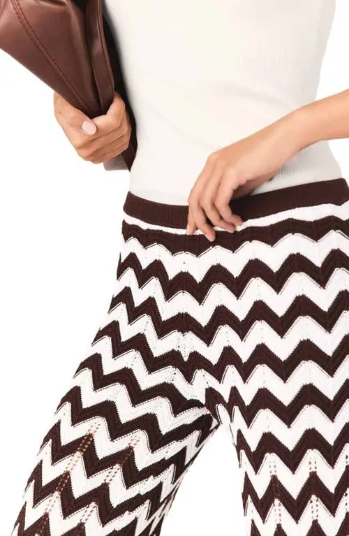 Maje Crochet Zigzag Wide Leg Trousers - Brown/white