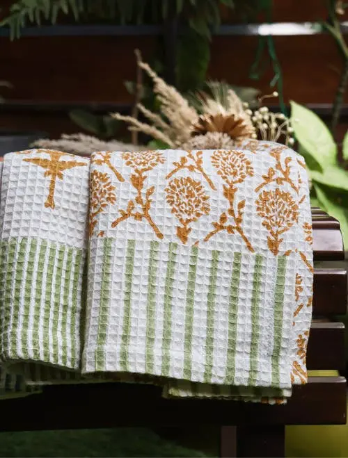 BANYAN & BIRCH Nikhar Harmony Cotton Waffle Kitchen Towelsmixed Set Of 2