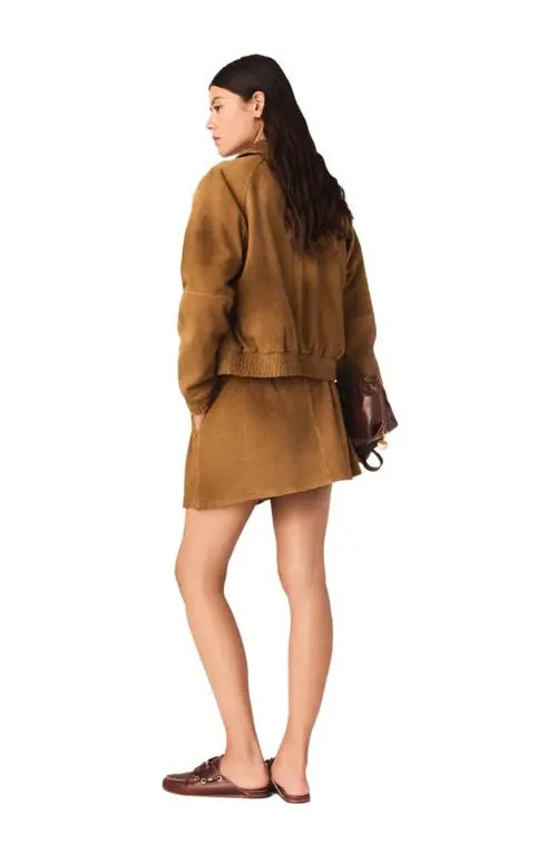 Maje Cropped Suede Jacket With Gold Button Details