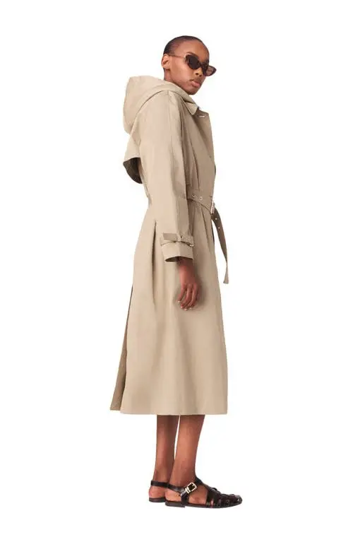 Maje Cotton Trench Coat With Removable Hood