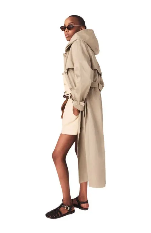 Maje Cotton Trench Coat With Removable Hood