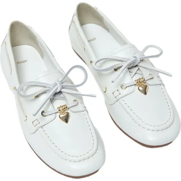 Maje Leather Boat Shoes With Gold Accents - White