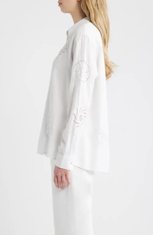 Rails Charli Linen Blend Button-up Shirt With Shell Embroidery