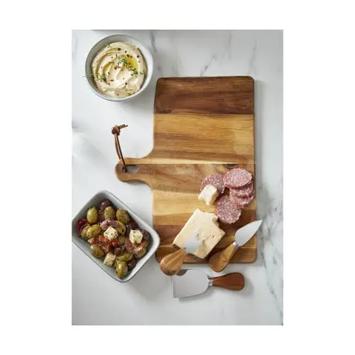 TAG Long Acacia Wood Cheese Board Set With Stainless Steel Utensils