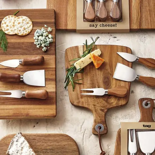 TAG Long Acacia Wood Cheese Board Set With Stainless Steel Utensils