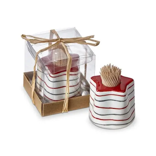 TAG Red White Blue Star Stoneware Toothpick Holder Set - Multicolored