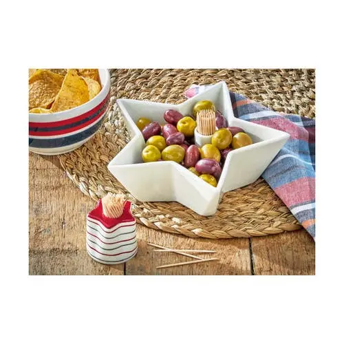 TAG Red White Blue Star Stoneware Toothpick Holder Set