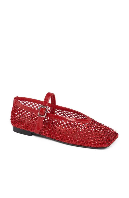 GRACE FOOTWEAR Christen Crystal Mesh Mary Jane Flats - Red