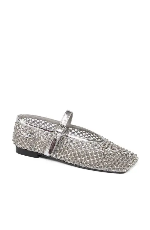 GRACE FOOTWEAR Christen Crystal Mesh Mary Jane Flats - Silver
