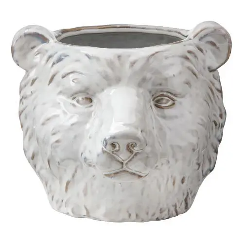 TAG Ceramic Bear Planter Garden Pot For Indoor Outdoor Use - White