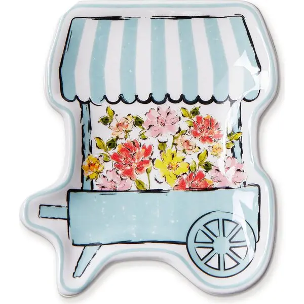 TAG Flower Cart Trinket Dish Multi Earthenware Spring - Blue