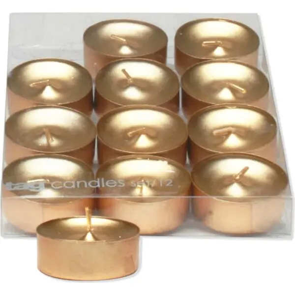 TAG Shimmer Metallic Tealight Candles Set Of Twelve Lights - Gold