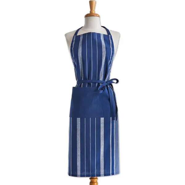 TAG Lapis Stripe Cotton Cooking Baking Apron Large Pocket - Blue