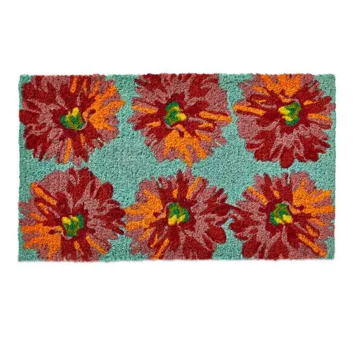 TAG Blooming Coir Mat Rectangle Indoor Outdoor Welcome Mat - Red