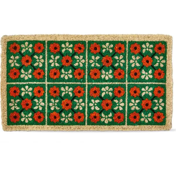 TAG Floral Tiles Coir Mat Multi Coir Everyday - Green