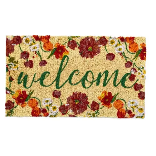 TAG Blooming Welcome Coir Mat Indoor Outdoor Rectangle Door Mat - Yellow