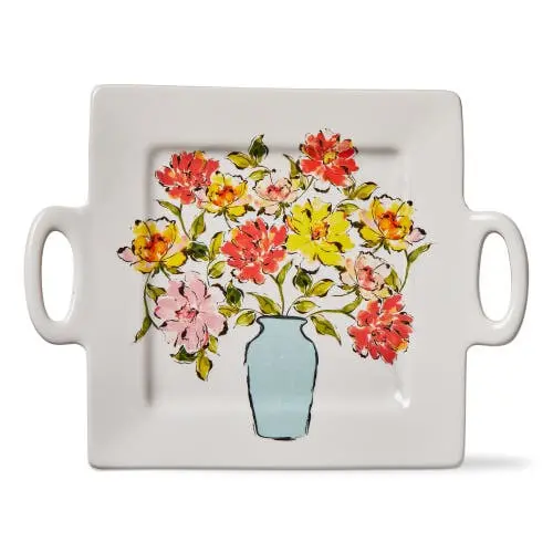 TAG In Bloom Square Platter Multi Earthenware Spring - White