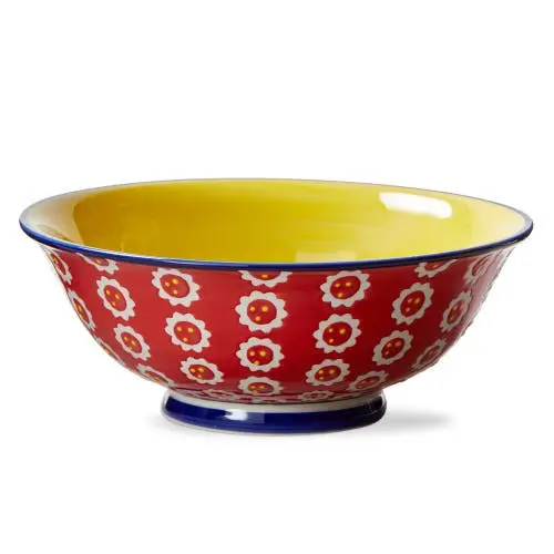 TAG Flower Dot Ramen Bowl Multi Stoneware Everyday - Red