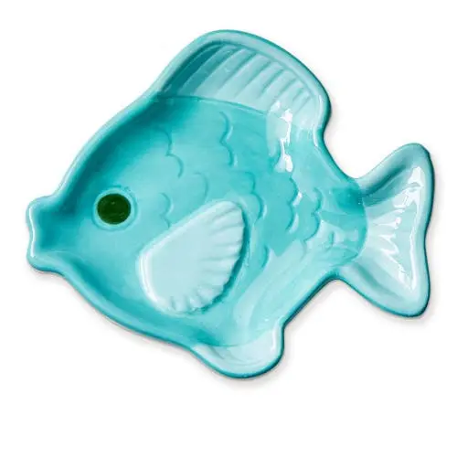 TAG Fish Trinket Dish Teal Earthenware Summer - Blue