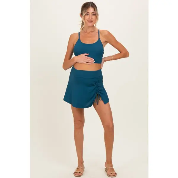 PINKBLUSH Ribbed Crop Tank And Swim Skirt Maternity Set - Teal