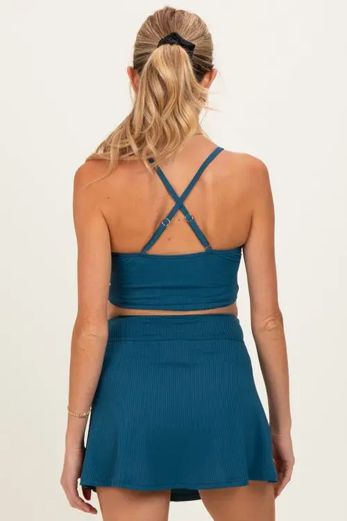 PINKBLUSH Ribbed Crop Tank And Swim Skirt Maternity Set - Teal