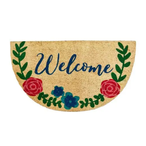 TAG Welcome Flower Garland Non-slip Coir Mat Multi Coir Everyday - Brown