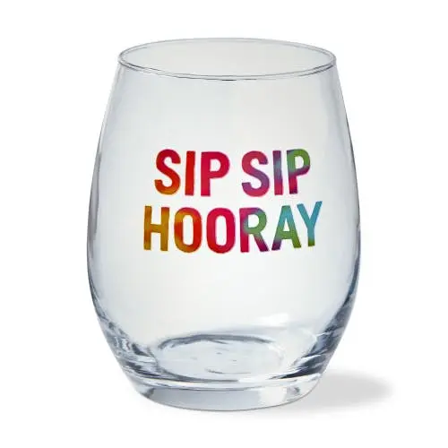 TAG Sip Sip Hooray Stemless Wine Glasses Everyday Drinkware - Clear