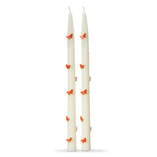 TAG Garden Butterfly Hand Painted Taper Candles - White