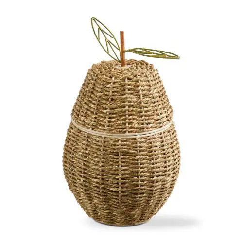 TAG Pear Lidded Basket Natural Seagrass Summer - Brown