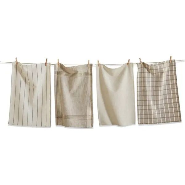 TAG Set Of 4 Canyon Woven Beige Cotton Kitchen Dishtowels - White