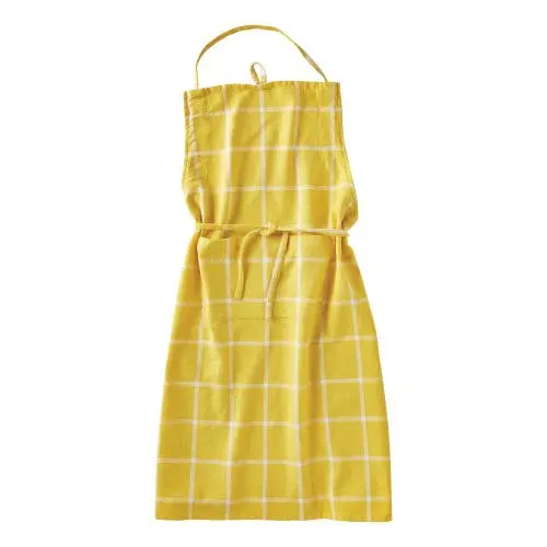 TAG Classic Check Slub Bib Apron Large Pocket Waist Tie - Yellow