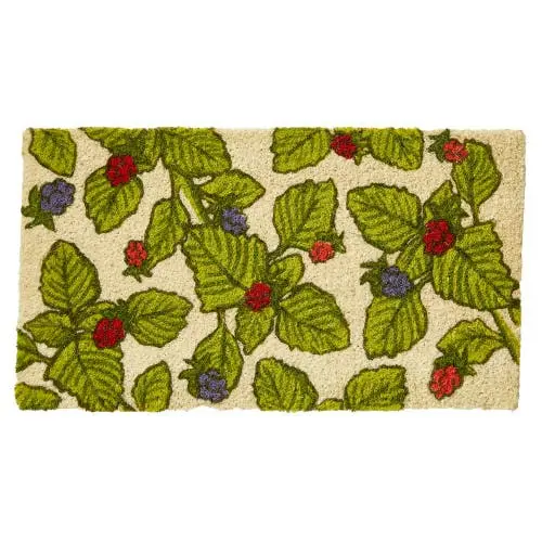 TAG Wild Berries Coir Door Mat Everyday Multi-color Rug - Green