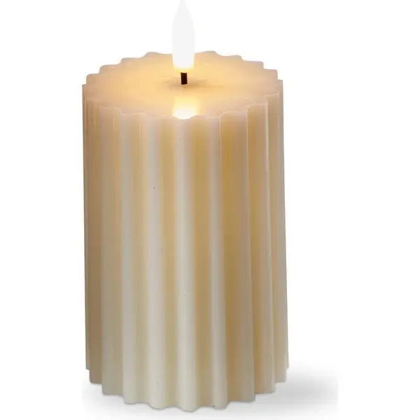 TAG Ribbed Beige Led Flameless Pillar Candle For Home Decor - Multicolored