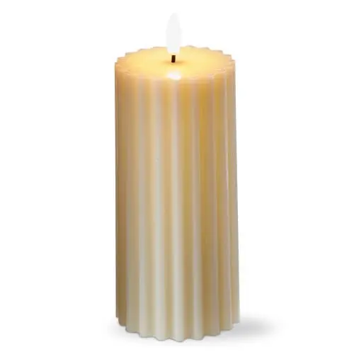 TAG Ribbed Two Tone Led Flameless Pillar Candle Beige Decor - Multicolored
