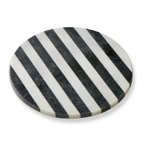 TAG Striped Round Marble Board Multi Marble Everyday - Black