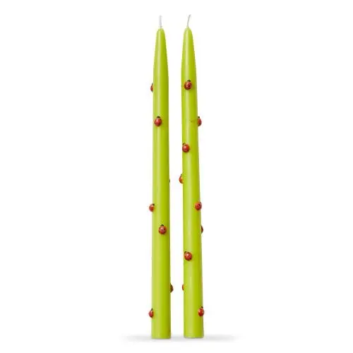 TAG Garden Ladybug Hand Painted Taper Candles Set Of Six - Green