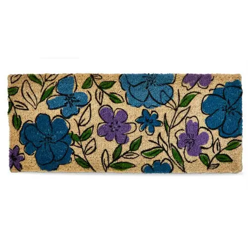 TAG Sketched Flowers Estate Coir Mat Multi Coir Everyday - Blue