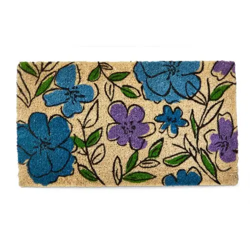 TAG Sketched Flowers Coir Mat Multi Coir Everyday - Blue
