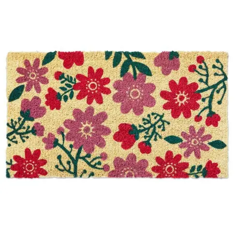 TAG Happy Flowers Pvc Coir Door Mat Multicolor Easy To Clean - Multicolored