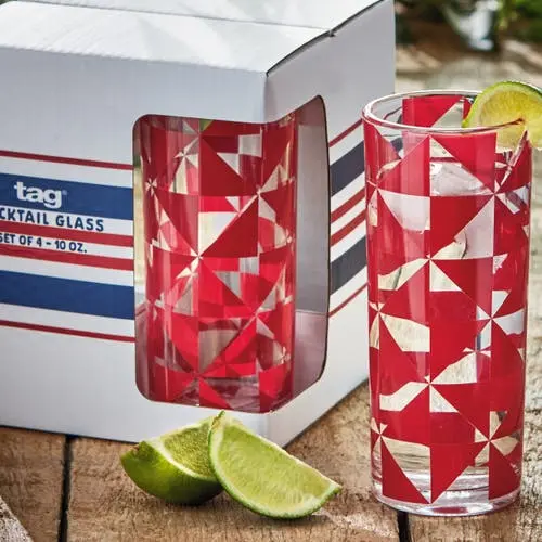 TAG Pinwheel Drinking Glasses Set Of 4 Dishwasher Safe