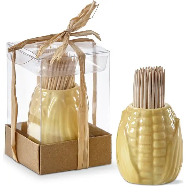 TAG Corn On The Cob Stoneware Toothpick Holder Set Of Two - Yellow