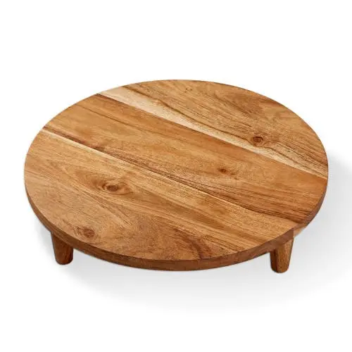 TAG Arc Round Footed Server Natural Acacia Wood Everyday Serving Tray - Brown