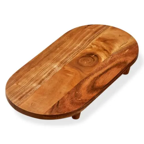 TAG Arc Oval Footed Server Natural Acacia Wood Everyday Serving Tray - Brown