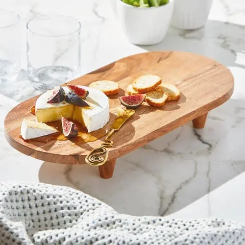 TAG Arc Oval Footed Server Natural Acacia Wood Everyday Serving Tray
