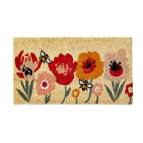 TAG Bee Blossom Floral Coir Mat Multi Coir Everyday - Beige